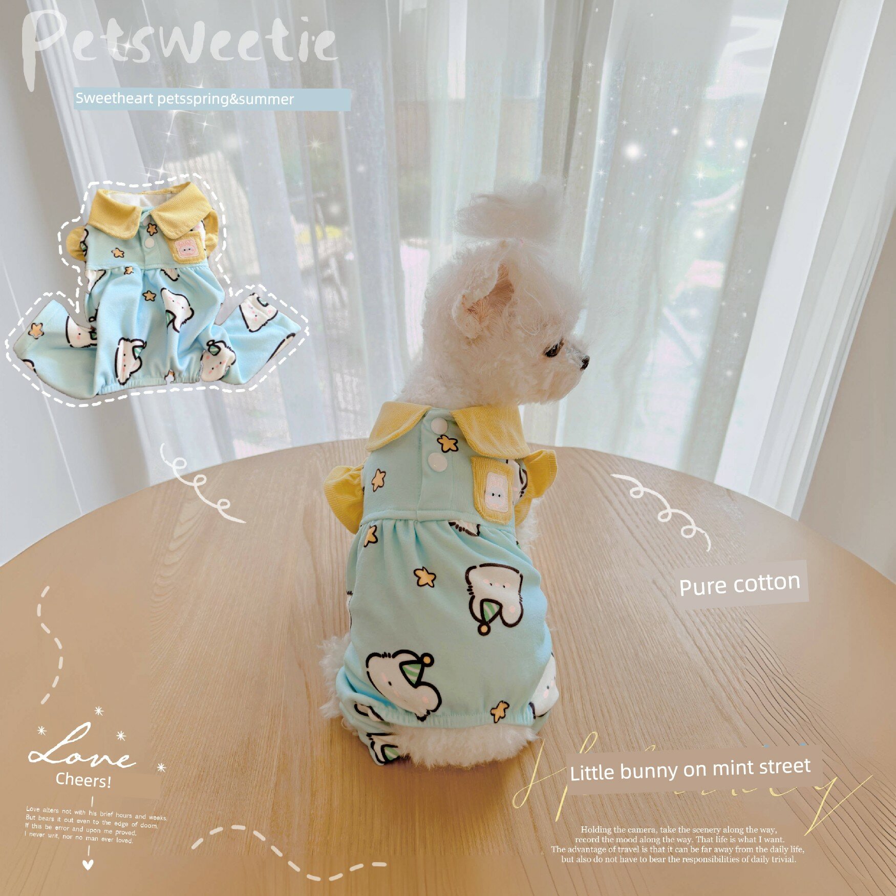 Собачья одежда Mint Street Little Bunny для маленьких собак, обхват груди 36 см длина 25 см подходит для собак 3-5