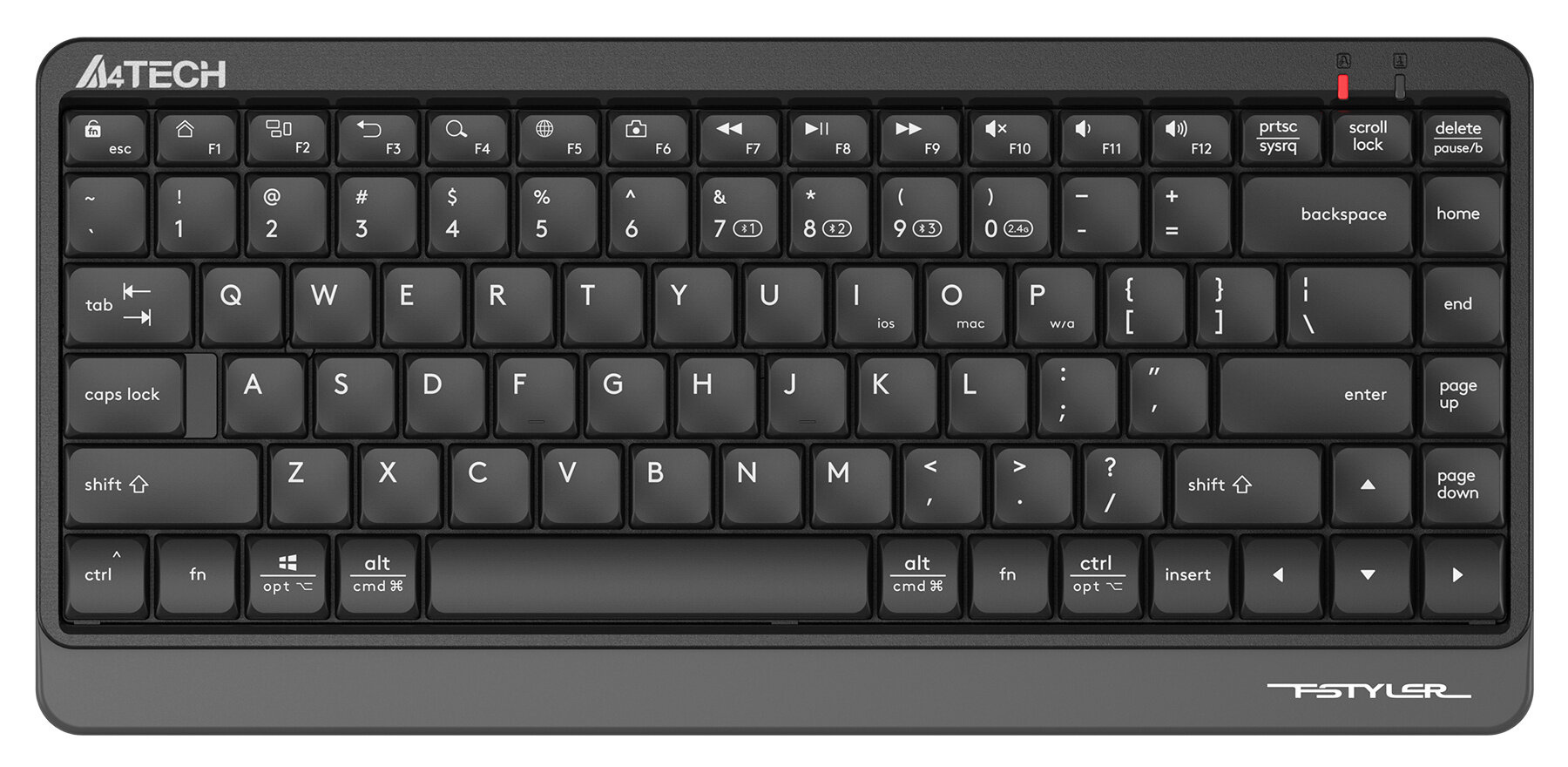 Клавиатура A4TECH Fstyler FBK11, беспроводная, USB, Bluetooth/Радиоканал, мембранная, черный/серый (fbk11 grey)