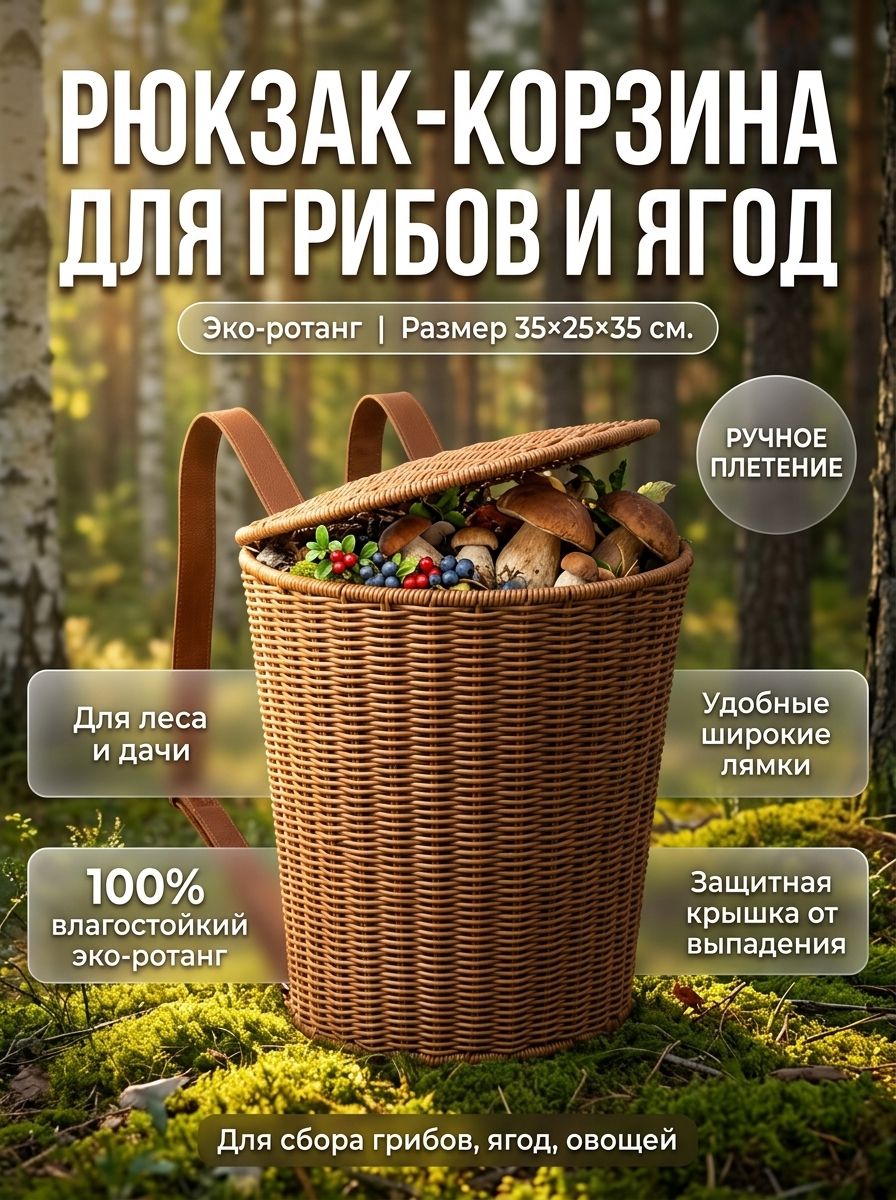 Контейнер для хранения вещей длина 35 см, ширина 25 см, высота 35 см, 1 шт, ротанг, коричневый