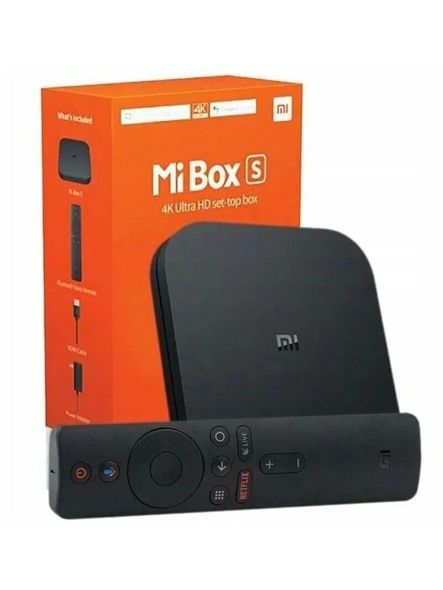ТВ-приставка Xiaomi Mi Box S Global, черный, классическое исполнение модели