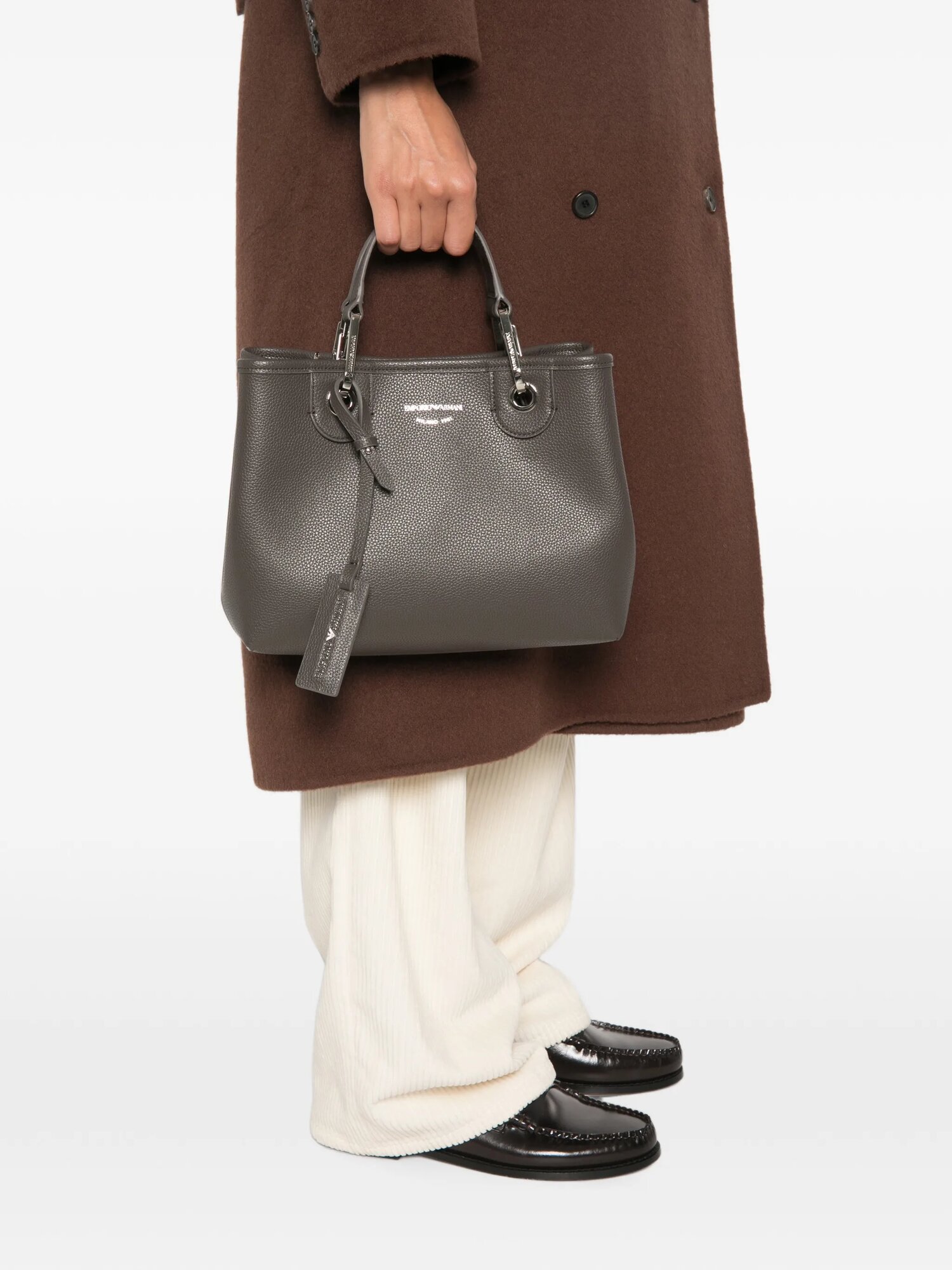 Сумка EMPORIO ARMANI Grained-effect logo-print tote bag, серый — фото 1