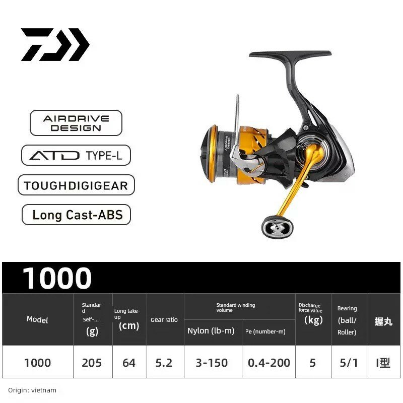 DAIWA REVROS 1000 Рычажный спиннинг с переключением руки, компактная металлическая снасть для рыбалки, модель 2024