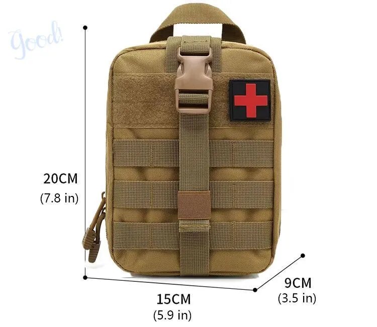 Подсумок тактический JINHUA для аптечки, нейлон 600D, цвет песок, MOLLE, водоотталкивающий, 21x15x8 см — фото 1