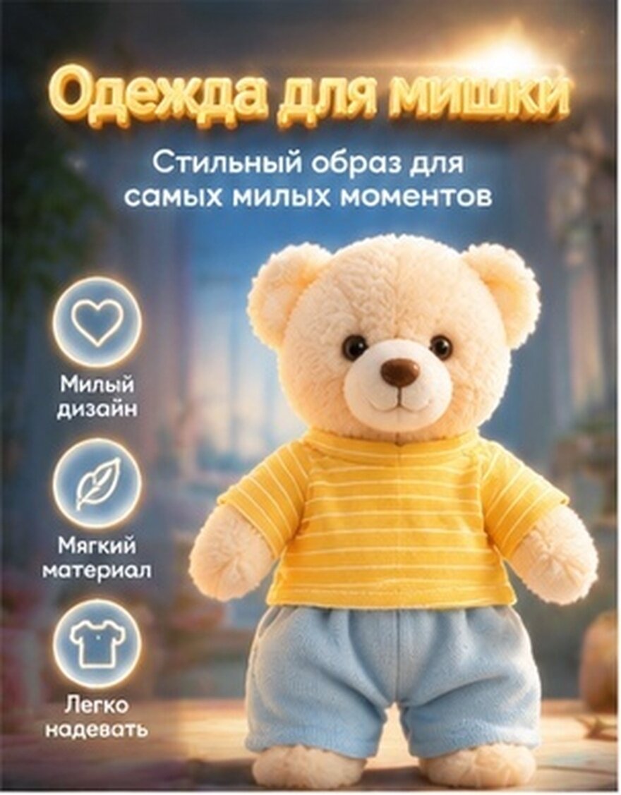 Одежда Для Мишки Игрушки 1 Набор Футболка И Штаны Для Девочки Милый Костюм Мишки Для Игрушек Размер 13.00X6.50X0.30CM