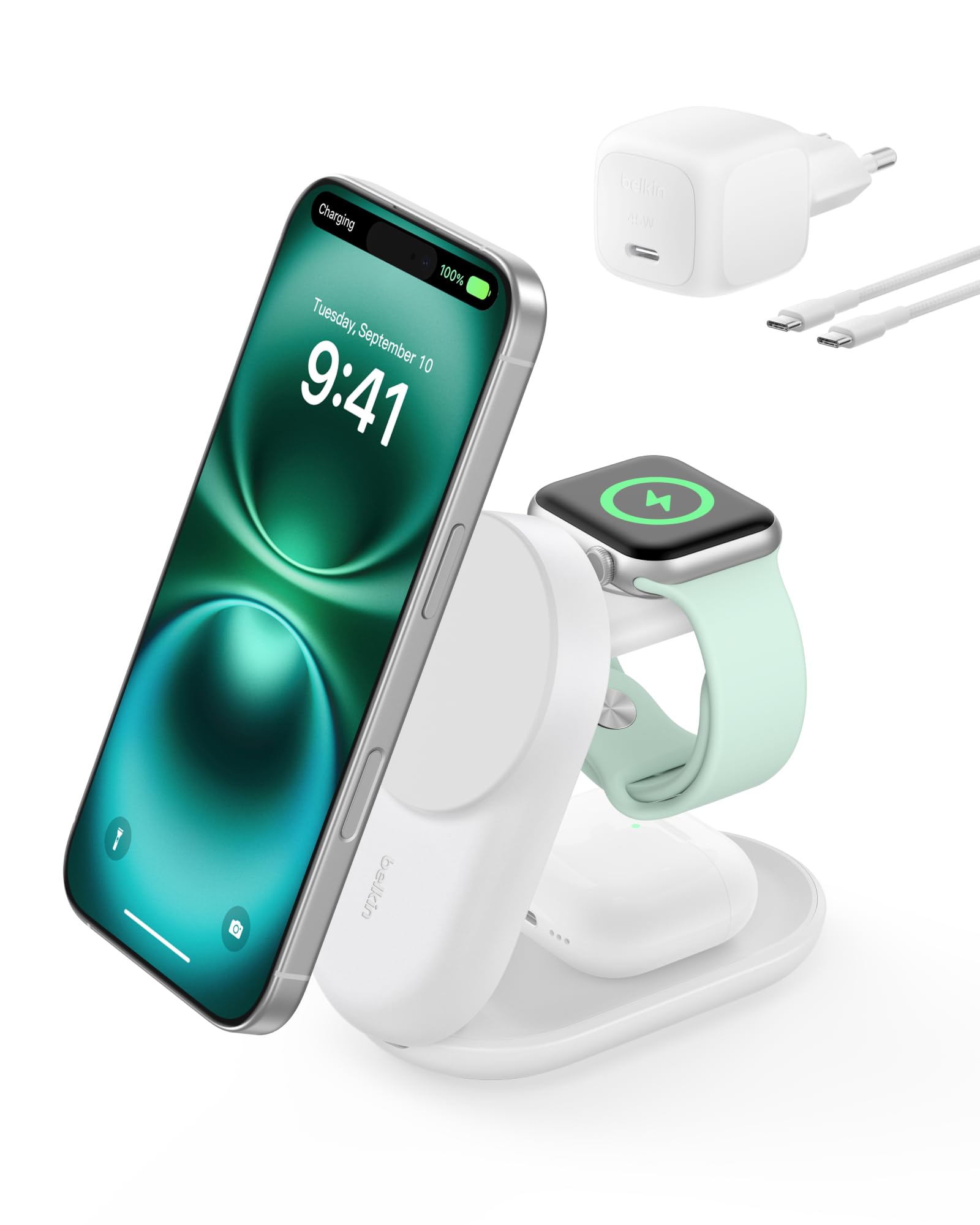 Беспроводное зарядное устройство Belkin UltraCharge 3-в-1 Qi2 25W, настольная подставка