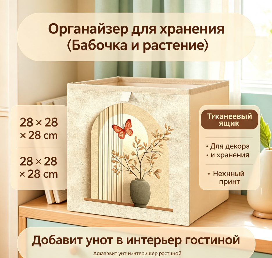 Тканевая коробка для хранения с принтом масляной живописи 28×28×28см, складной кубический ящик для вещей,