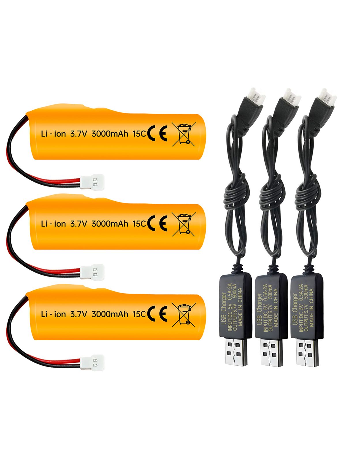 3 литий - ионных аккумулятора 3,7 В 3000 мАч с разъемом Molex и 3 USB - зарядными линиями для игрушечных телеуправляемых автомобилей