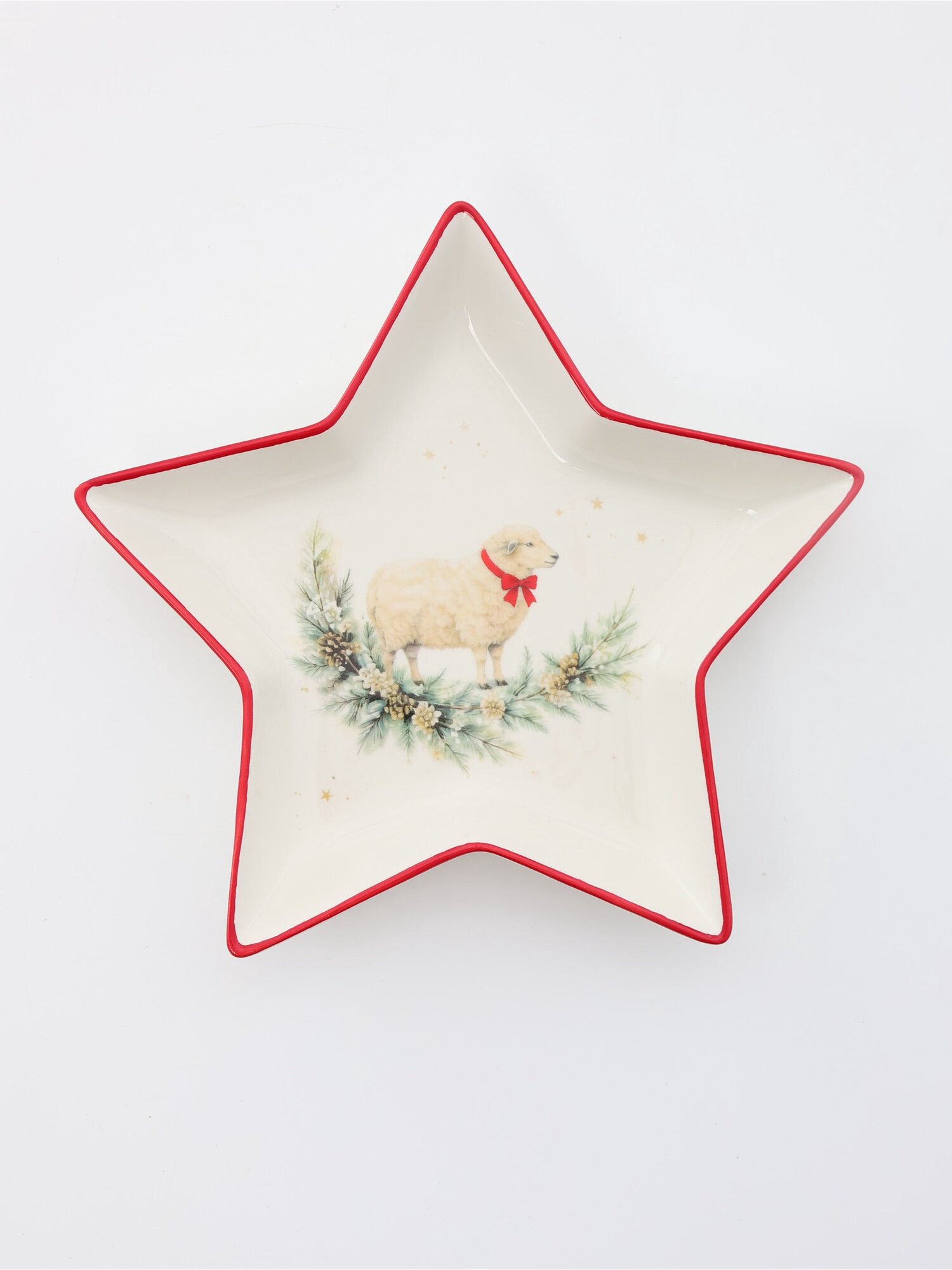 Тарелка для сервировки Доляна «Новогодний гость», 24.5×23.5×3.5 см, доломит, белая, красная
