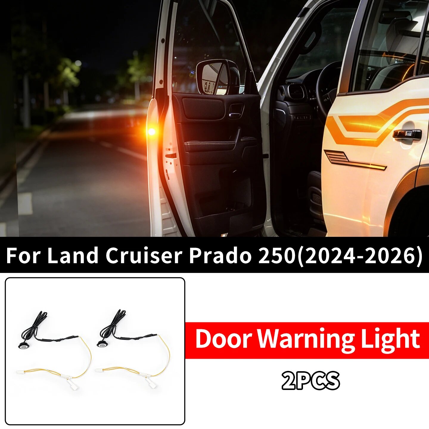 Для Toyota Land Cruiser Prado 250 2024-2026: Светодиодный индикатор предупреждения окрытии двери автомобиля, аксессуары для модернизации системы безопасности