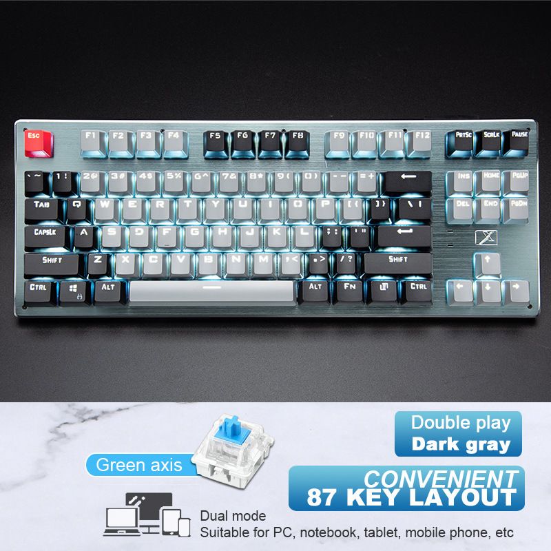 Клавиатура беспроводная механическая игровая 87 клавиш c подсветской RGB, 3 режима подключения, английская раскладка, черный, серый