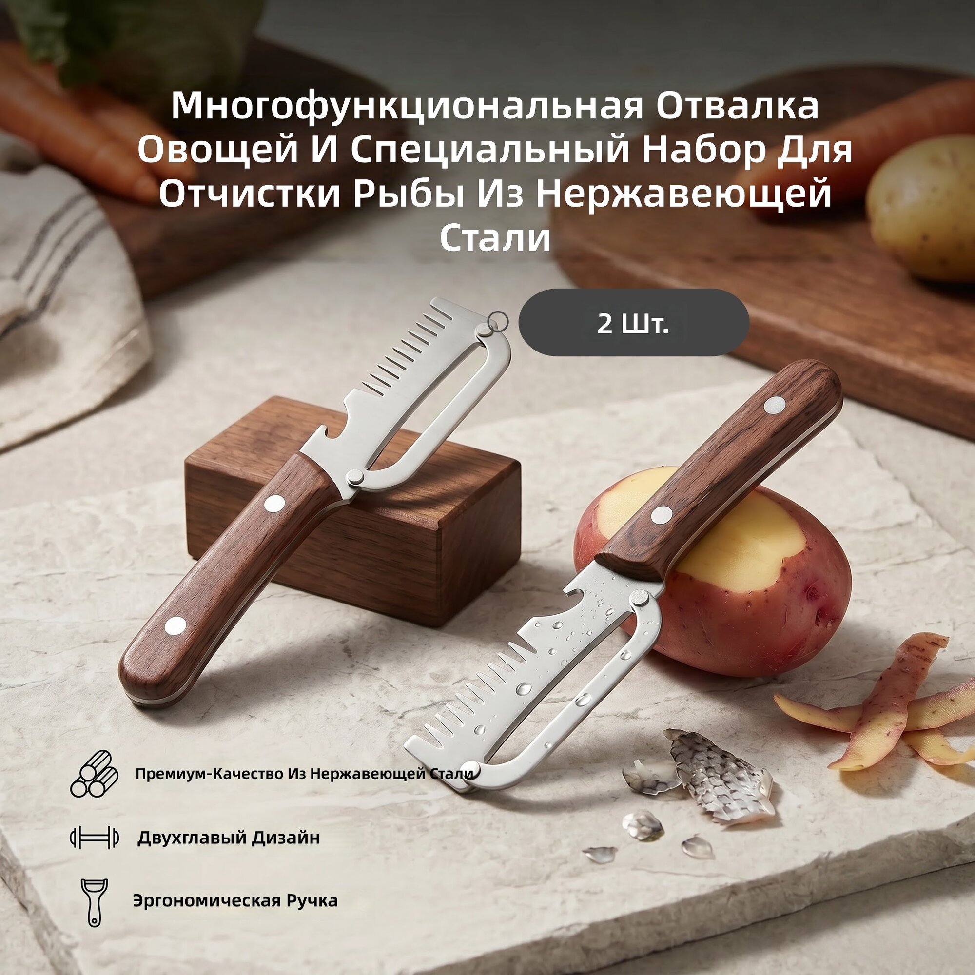 Набор из 2 шт. многофункциональных овощечисток (для овощей, дынь и открывание бутылок)