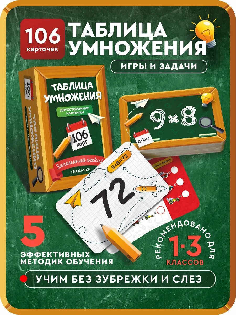 Набор карточек таблица умножения, развивающие карточки для детей