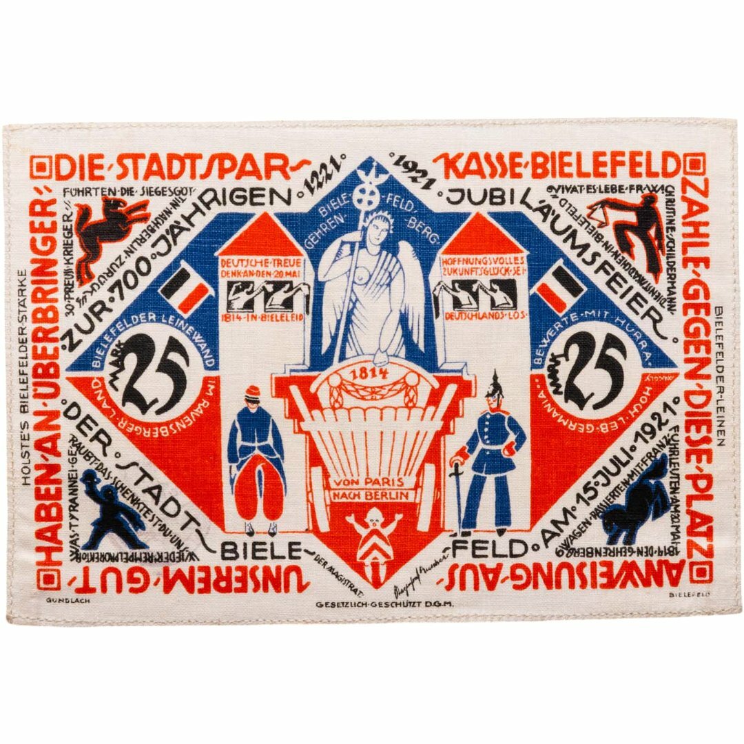 Германия Билефельд 25 марок 1921 год Нотгельд Шелк