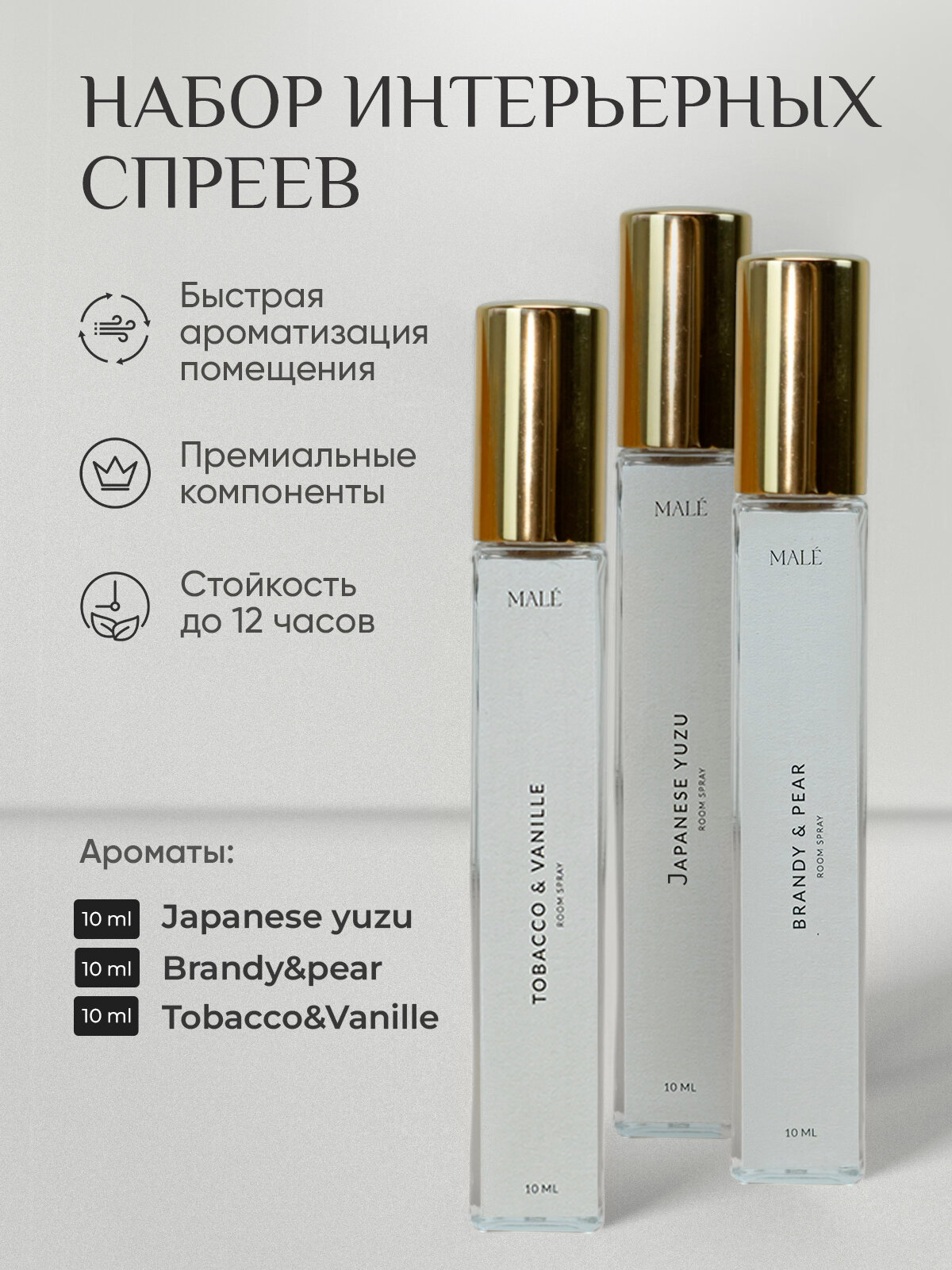 Набор интерьерных спреев Юзу, Бренди-Груша, аромат Табак-Ваниль