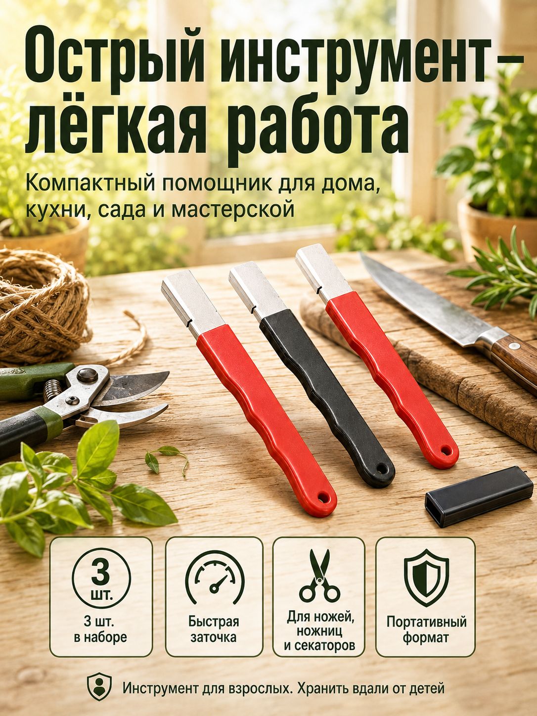 Точилка для ножей, ножниц "точилка для ножей ручная/точилка для ножниц", 3.5 см, 3 предм.