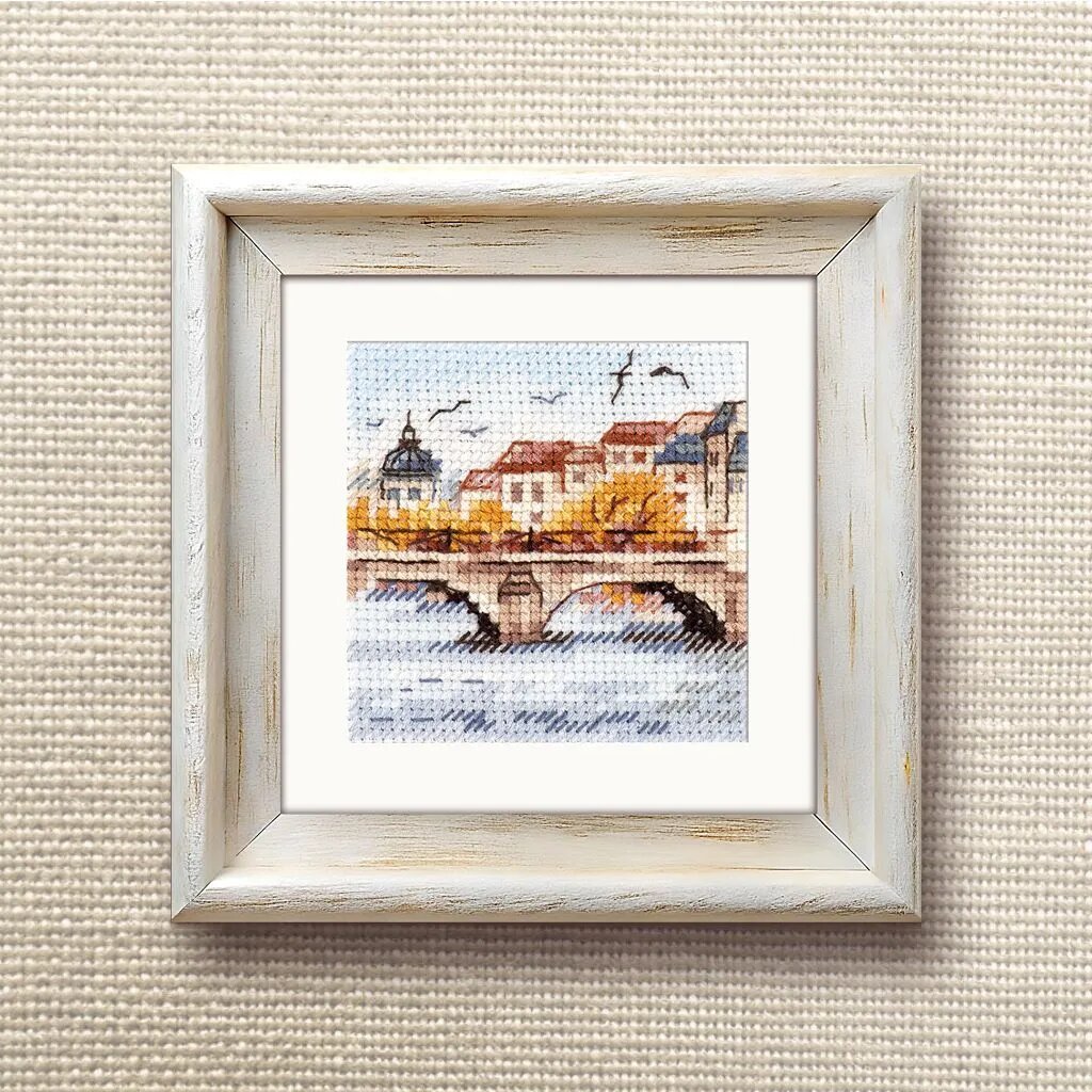 Набор для вышивания крестом Алиса "Осень в городе. Чайки над мостом" 0-216, вышивка крестом 7х7 см