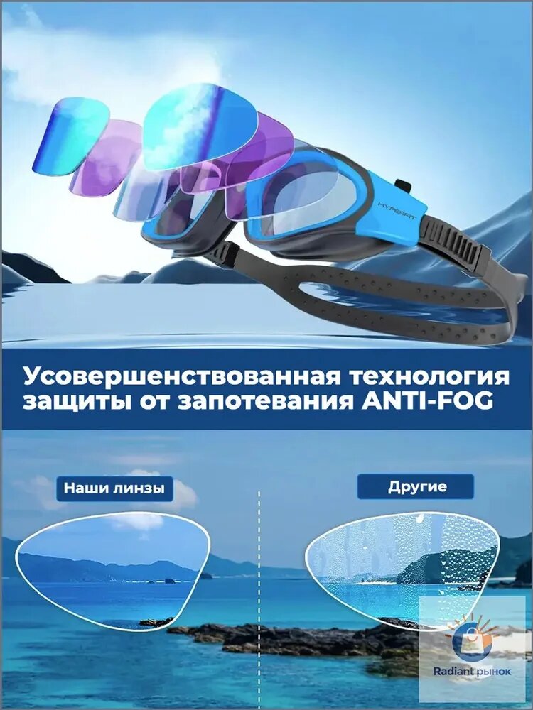 Очки для плавания Hyperfit, синий, поликарбонат, с антифог покрытием, зеркальные — фото 1