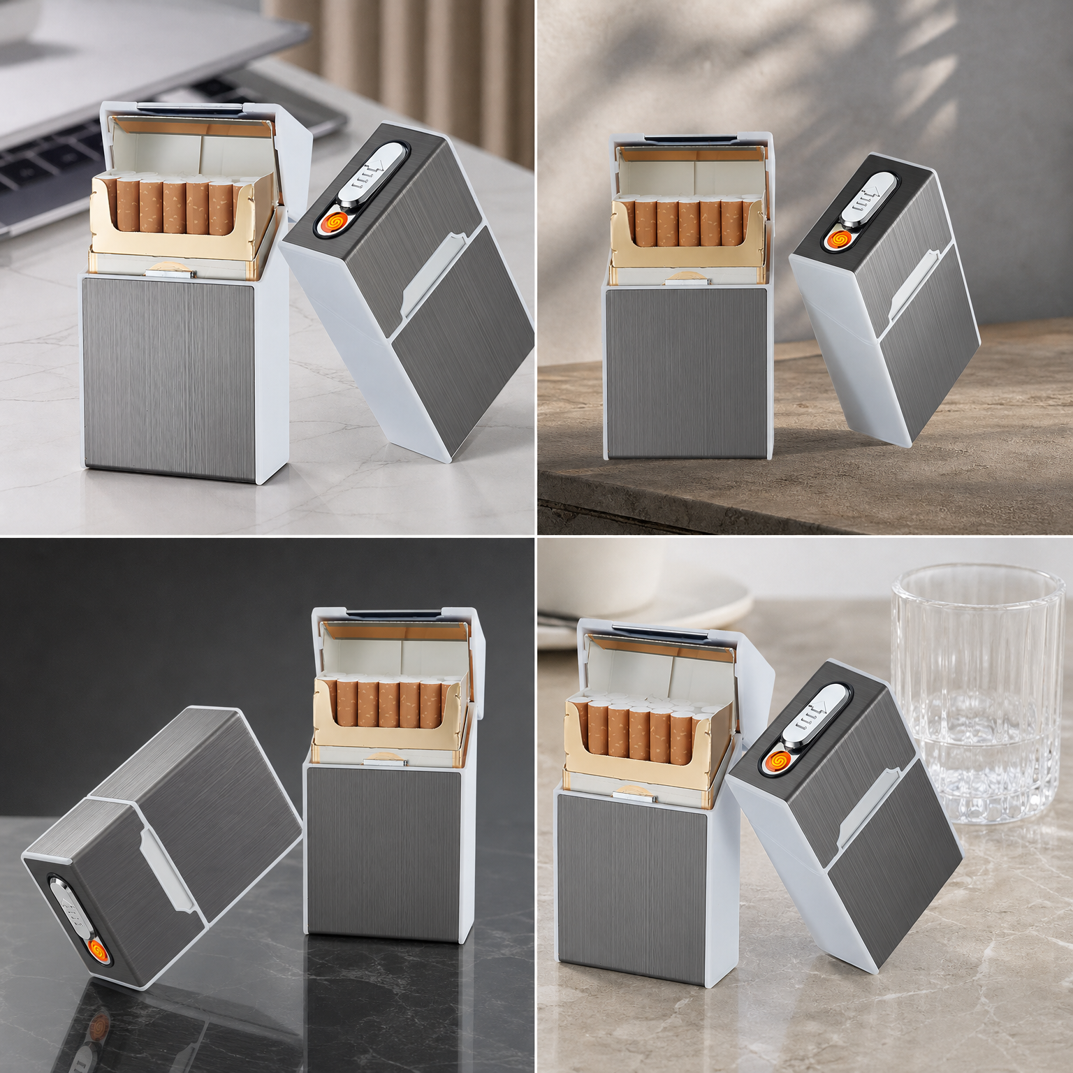 Портсигар металлический с USB зажигалкой, на магните, цвет серебро, 10х6х3 см, FatCat (Цвет товара: серебристый; Объем: 0.18 л)