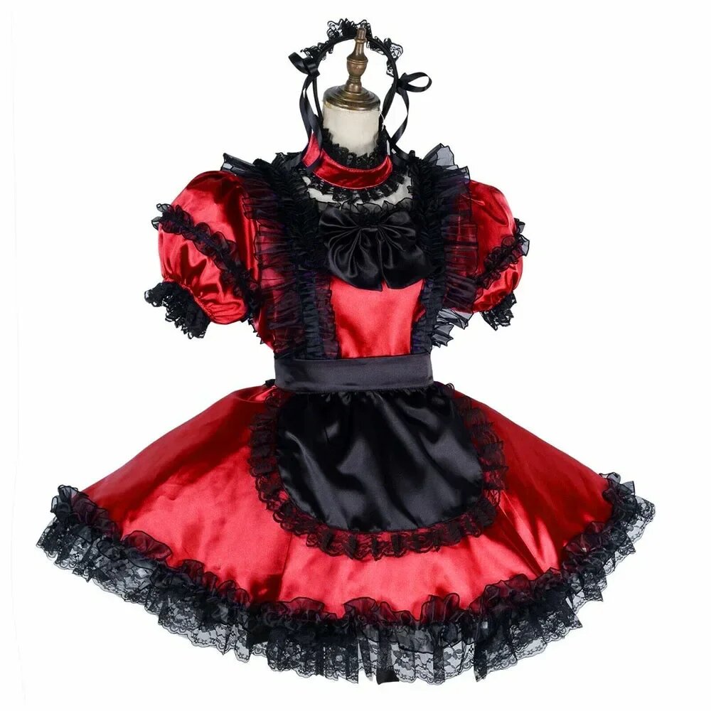 Костюм горничной Fetish Queen Черный, XXXL, Красный