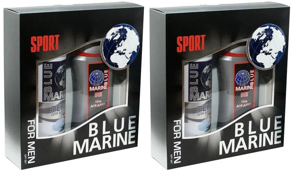 Blue Marine Подарочный набор мужской Sport, Гель для душа, 250 мл + Пена для бритья, 200 мл, 2 шт