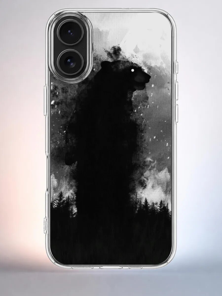 Чехол iPhone 16 медведь силуэт с огнём силиконовый