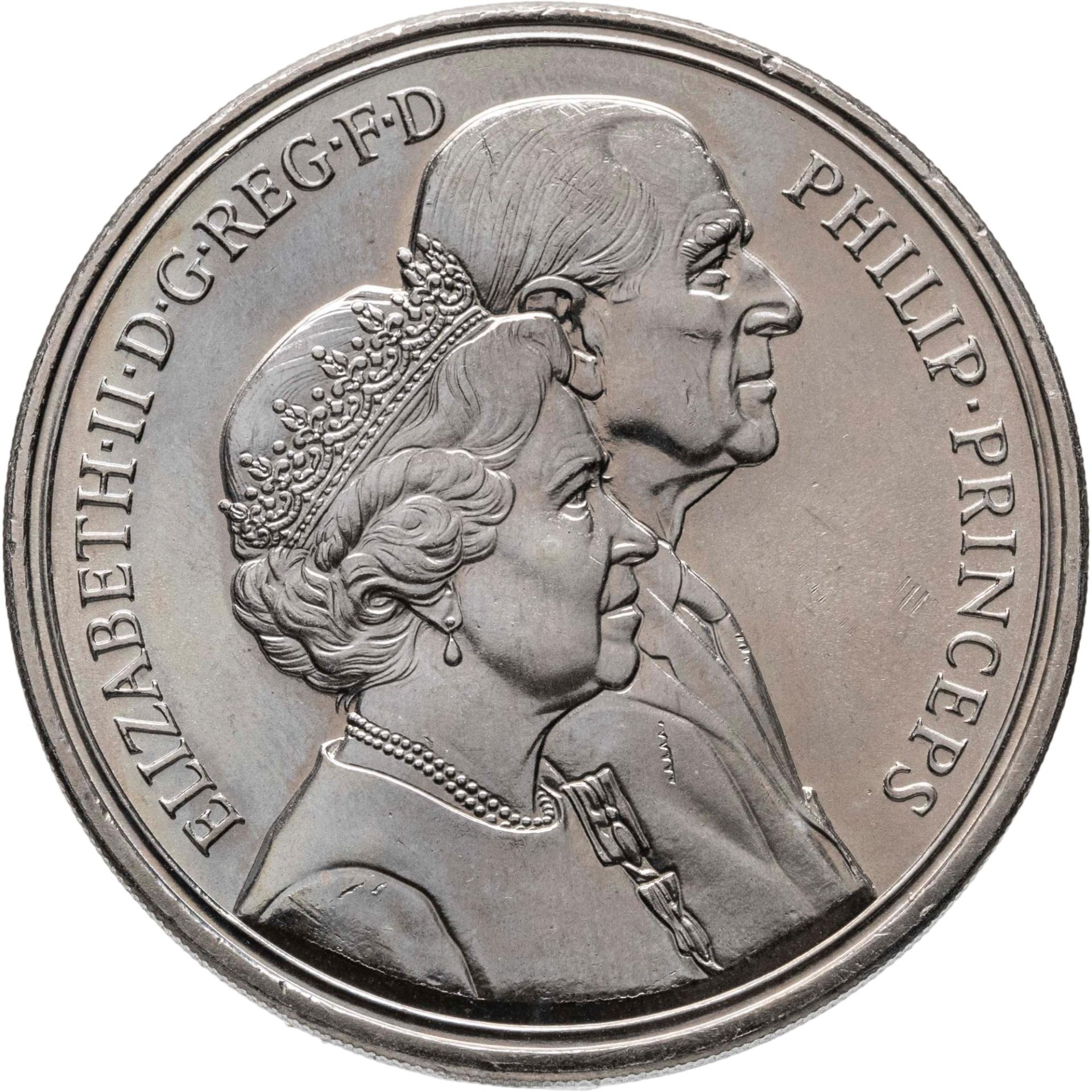 Великобритания 5 фунтов pounds 1997 Золотая свадьба Королевы, Мельхиор медь-никель, в сохранности BUNC