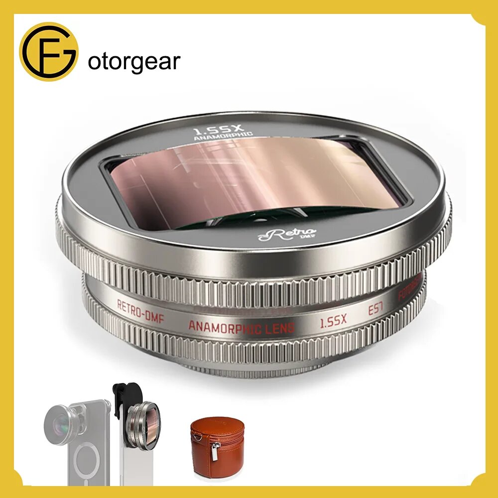 Анаморфный объектив Fotorgear HD 1.55x для телефона с Т-образным слотом на задней панели, с ультрашироким углом обзора, для чехлов iPhone и Samsung.