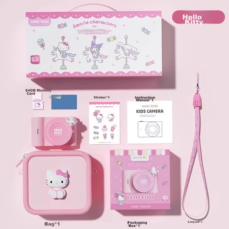 Детская игрушечная камера Sanrio Hello Kitty 32GB с двойной камерой для девочек 6-12 лет Цвет：Веселый кот в подарочной