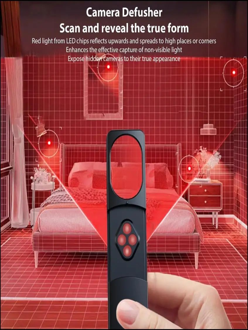 Детектор скрытых камер портативный с детекцией Wi-Fi и ИК-светом, 9.4 см, для защиты приватности, сканер