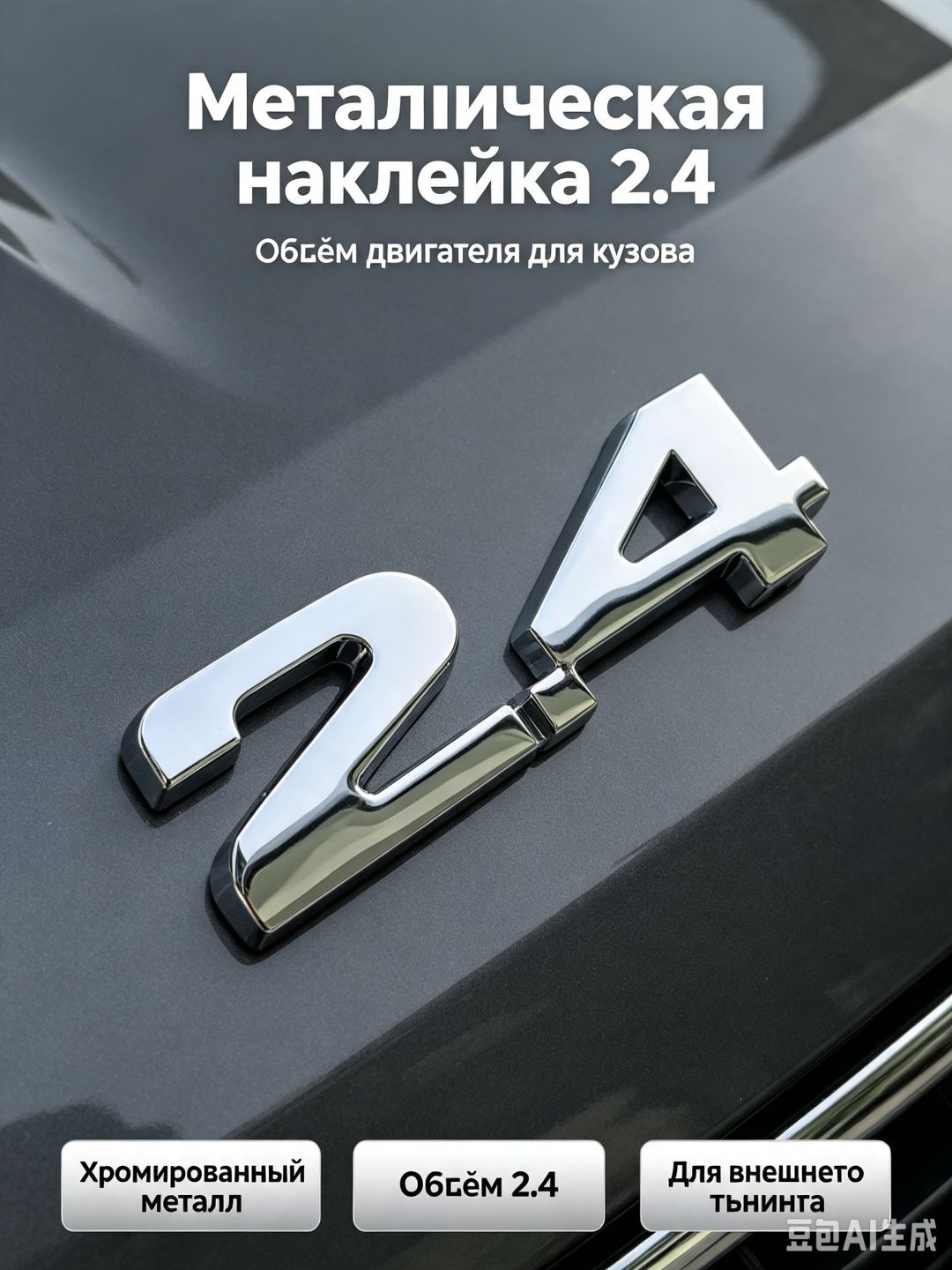 Эмблема 2.4 на багажник автомобиля, хромированная и объемная, из прочного ABS-пластика, для внедорожников и кроссоверов, серебристая, 1 шт.