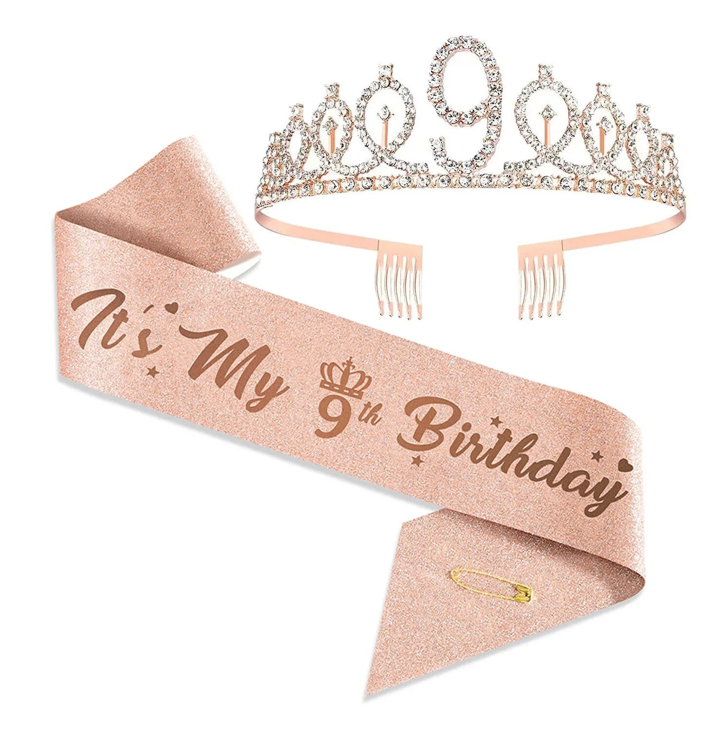 Розовая корона и пояс "9th Birthday"