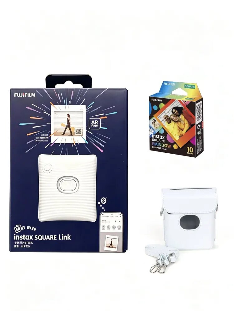 Fujifilm Мини-принтер Фотопринтер Fujifilm Instax Square Link Midnight Green + фотобумага RAINBOW 10 листов +Защитный чехол лазерный, Цветной, Монохромный
