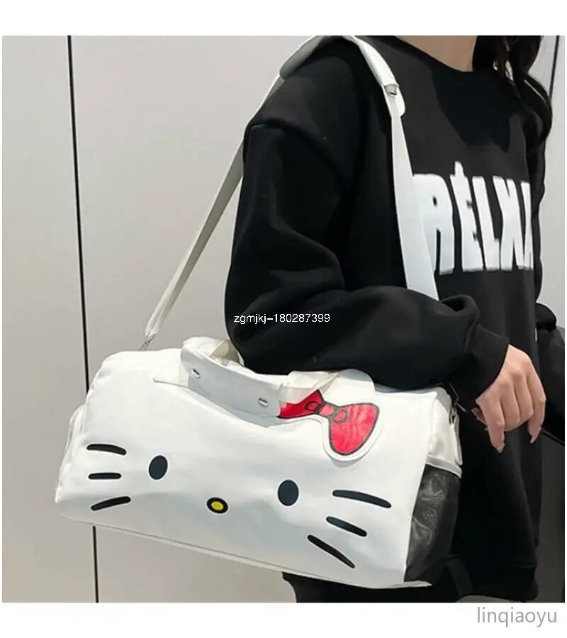 Милая сумка через плечо с рисунком Hello Kitty 46*23*22см / дорожная сумка для фитнеса из искусственной кожи