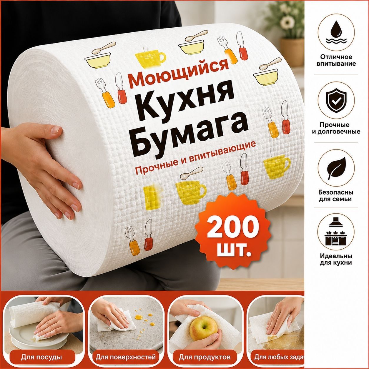 Салфетки для уборки, , 20 20 см, 200 шт