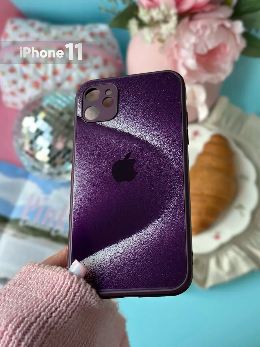 Чехол на iPhone 11 стеклянный с принтом глянцевый бампер накладка защитная