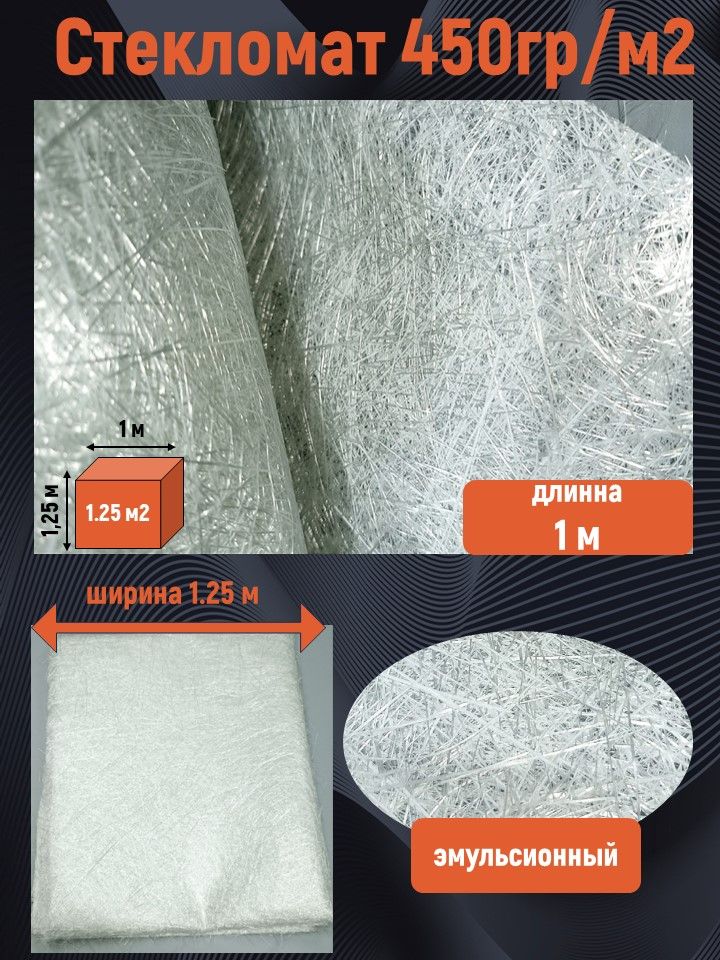 Стекломат плотность 450 г/м2, (1 м)