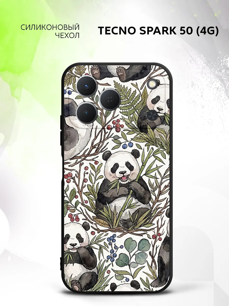 Чехол на Tecno Spark 50 (4G), Техно Спарк 50 (4Г) защита камеры, накладка с рисунком милая панда