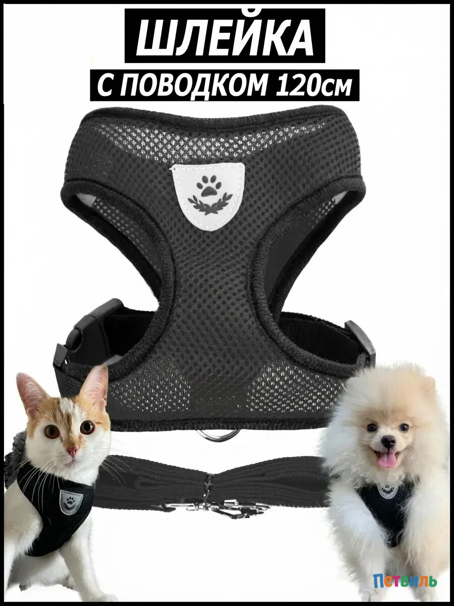 Шлейка прогулочная с поводком для собак и кошек