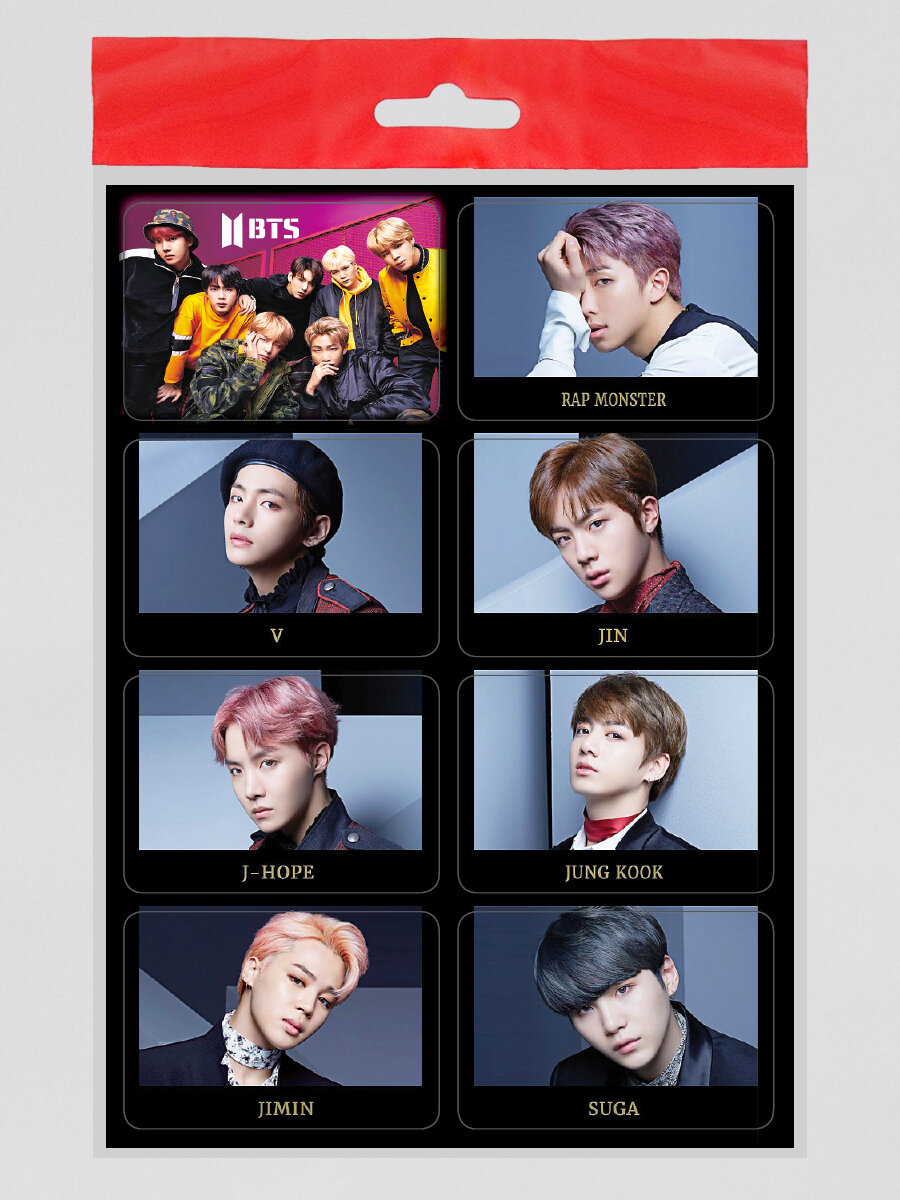 Набор магнитов "BTS. БТС. Jin, Suga, J-Hope, RM, Jimin, V, Jungkook. К-ПОП (К ПОП). K-POP"