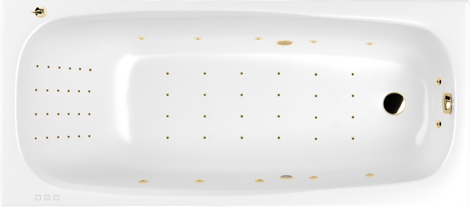 Акриловая ванна WHITECROSS Layla Nano 180x80 см, встраиваемая, с гидромассажем, белый глянец, с каркасом, со сливом-переливом, фурнитура золото
