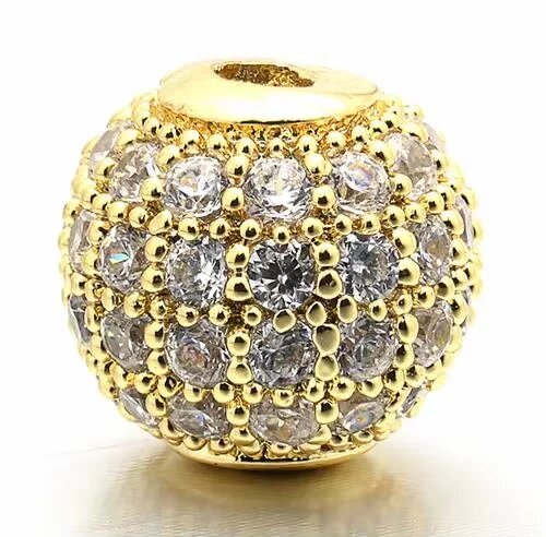 Латунные круглые бусины-разделители с кубическим цирконием ZHUKOU 8mm, gold white