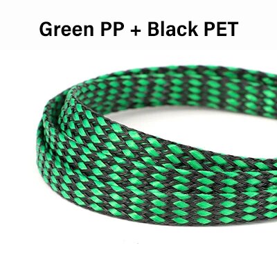 Кабельный рукав плетеный 2/5/10 м PP хлопок PET 4/8/12 мм Зеленый, Green Black, 2m x 1pcs, 12mm