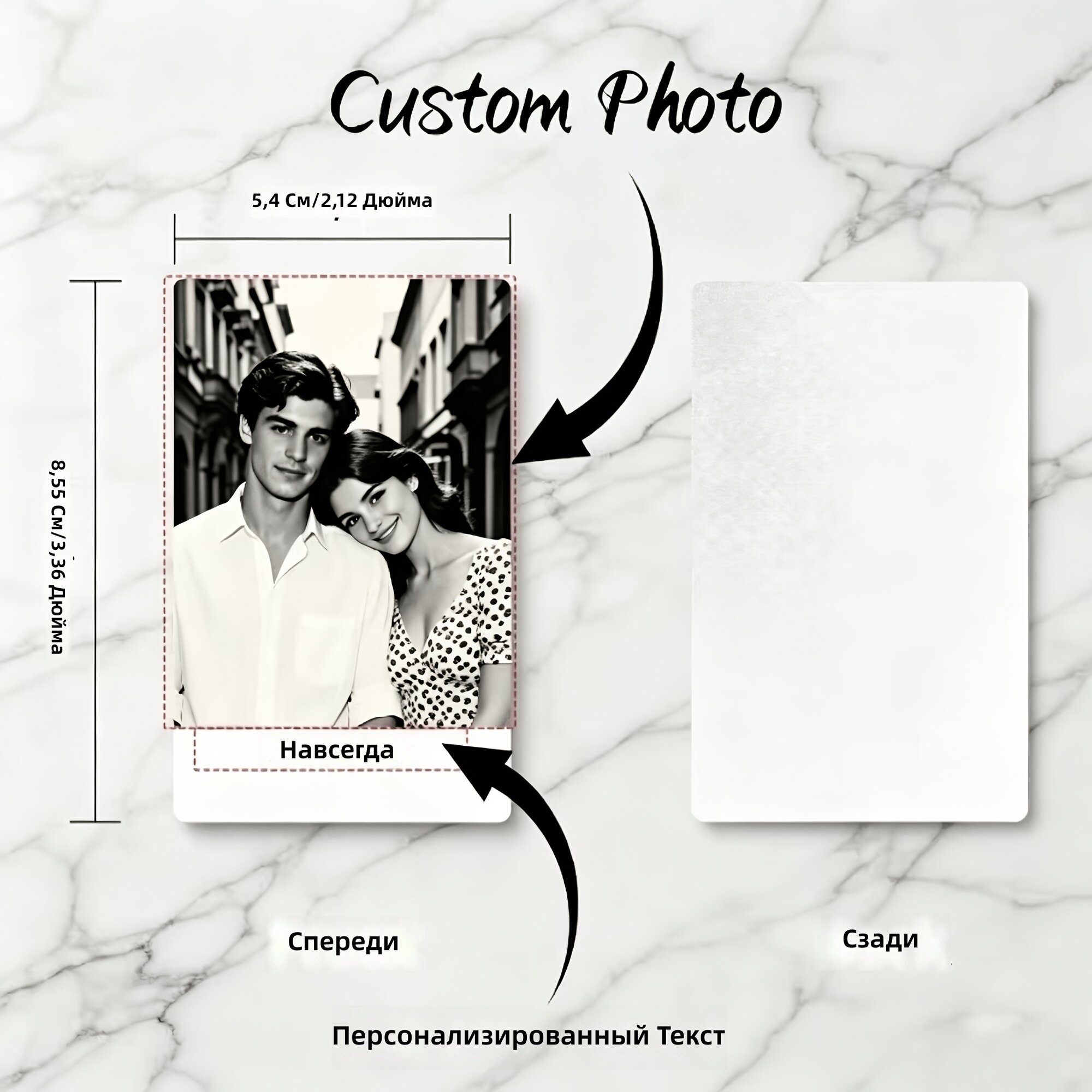 Персонализированная фотокарта-вкладыш в кошелек односторонняя с печатью вашего фото и текста, размер 2.13 x 3.37 дюйма, 1 шт.