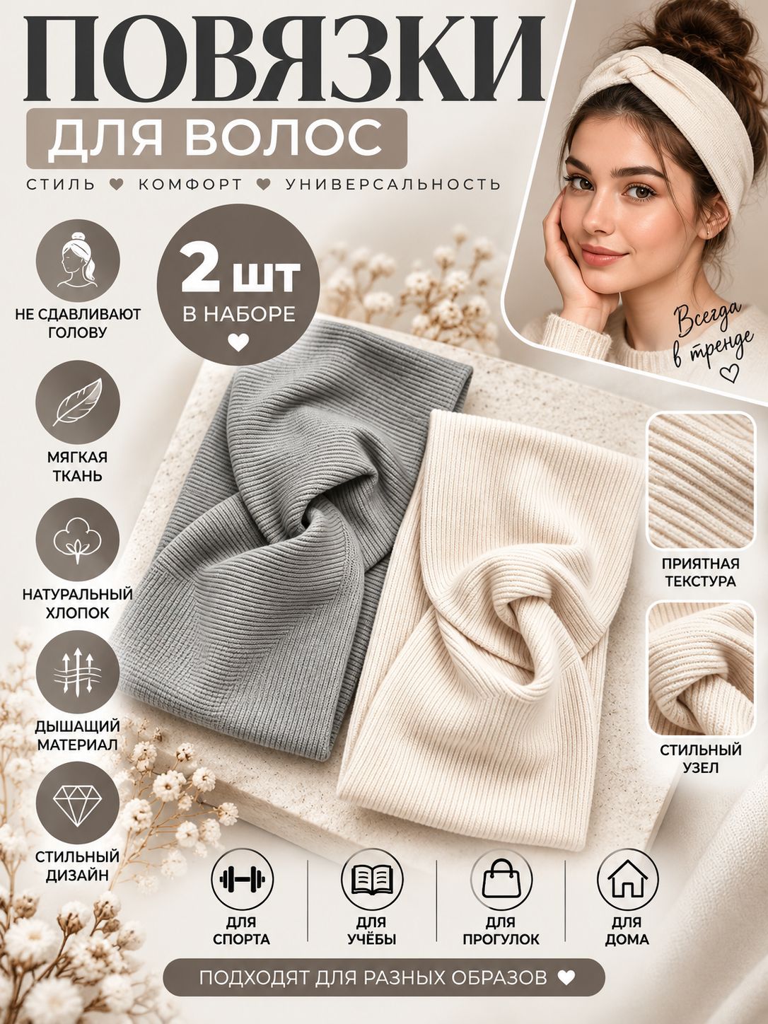 Повязка для волос 2 шт.