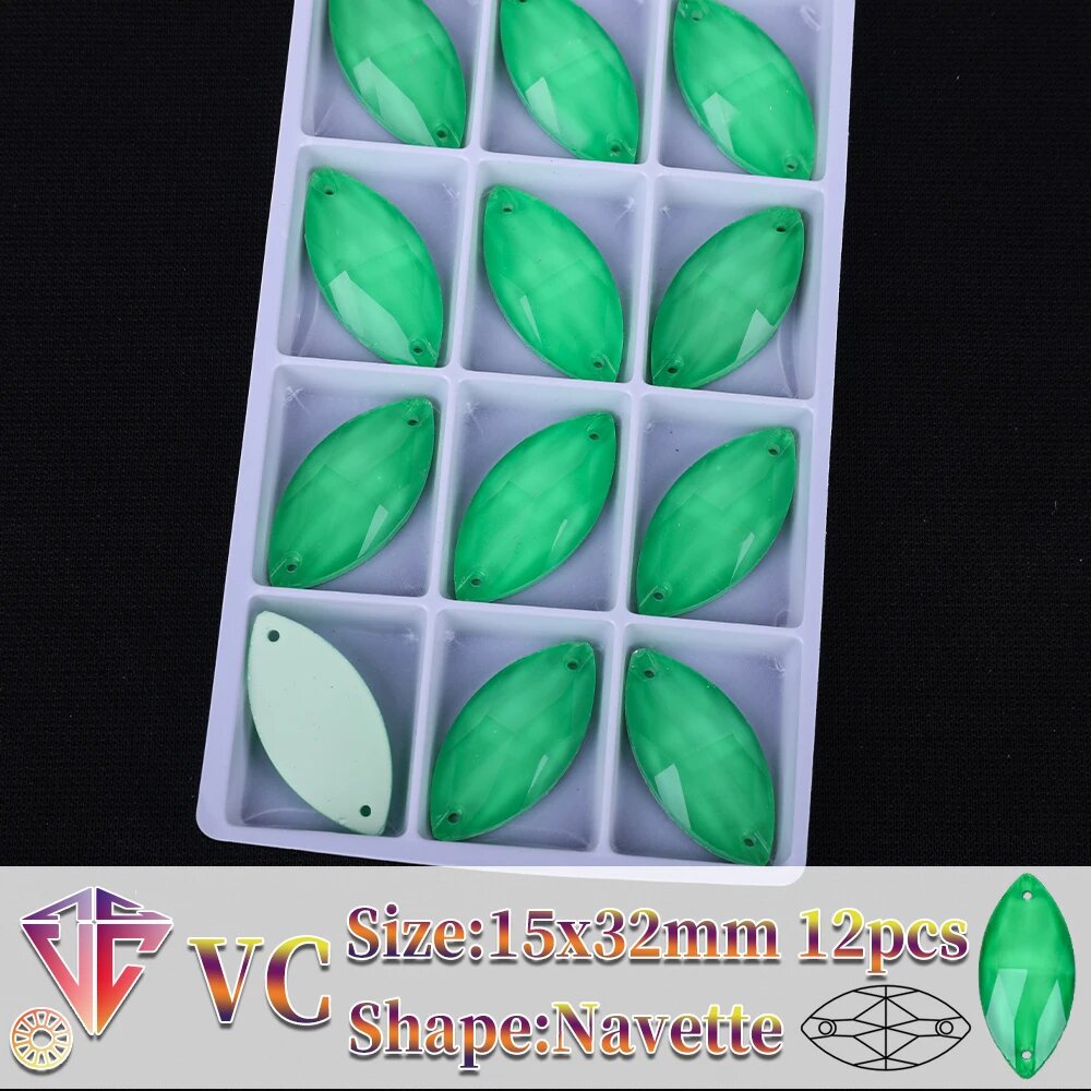 Стразы-конские глаза Emerald15x32mm12pcs