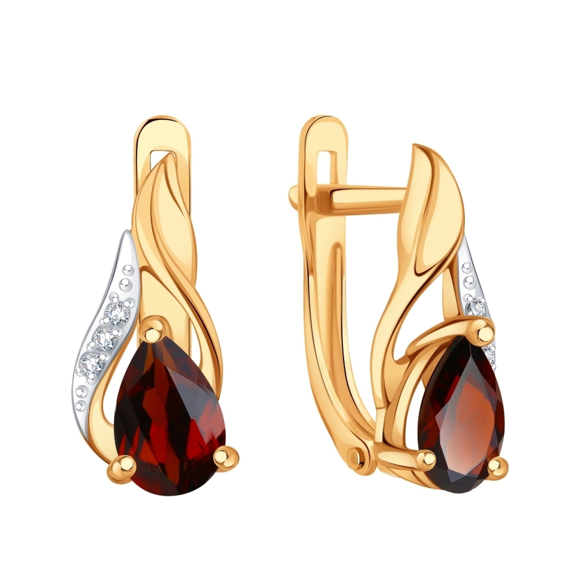 Серьги Diamant online, красное золото, 585 проба, бриллиант, гранат