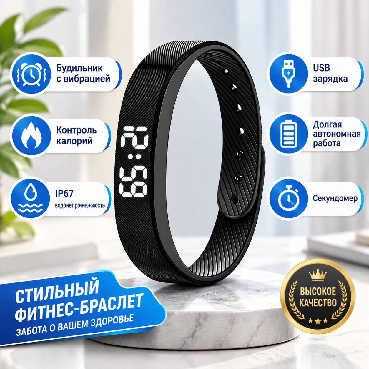 Умный браслет с цветным дисплеем, шагомер, вибробудильник, водонепроницаемый 5ATM, для фитнеса и спорта