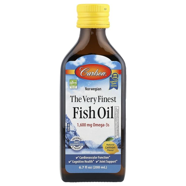 Carlson, Рыбий жир высшего качества, The Very Finest Fish Oil, с лимонным вкусом, 1600 мг, 200 мл