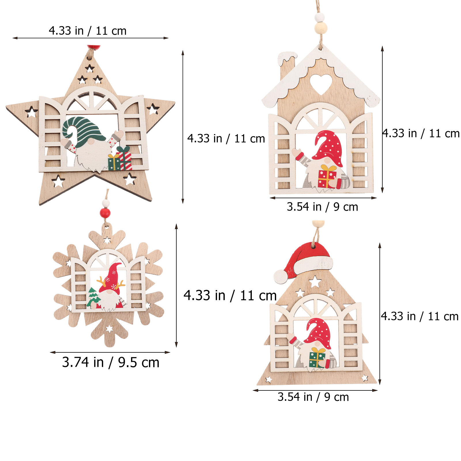 4 Штуки Новогодние Подвески Гномы Деревянные Орнаменты 11X11X0.7Cm