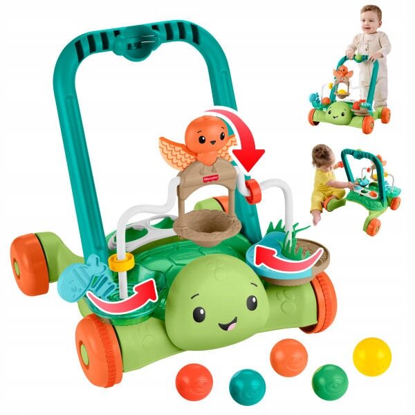 Детские ходунки Fisher-Price - Интерактивные ходунки-каталка 2в1 Черепашка с шариками - Фишер прайс JKD63